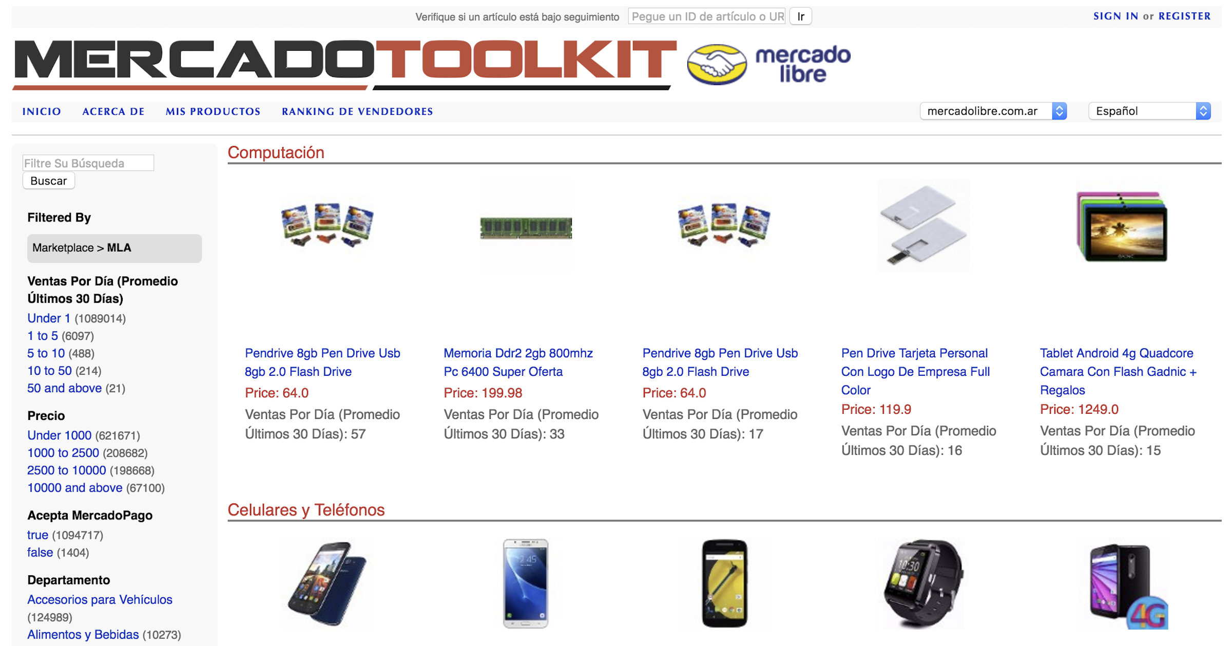 Ranking de vendedores en MercadoLibre.com